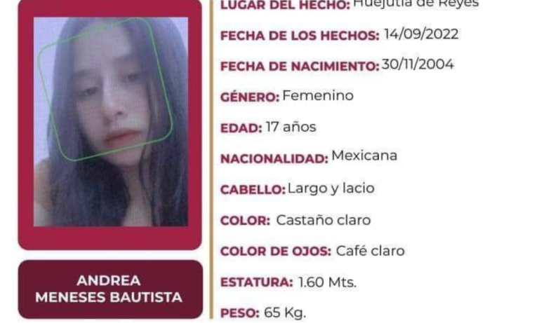 Se busca a Andrea Meneses; desapareció en Huejutla
