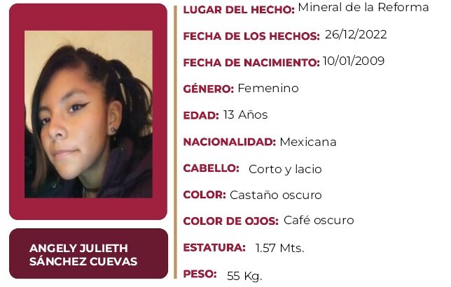 Buscan a Angely Sánchez; desapareció en Mineral de la Reforma